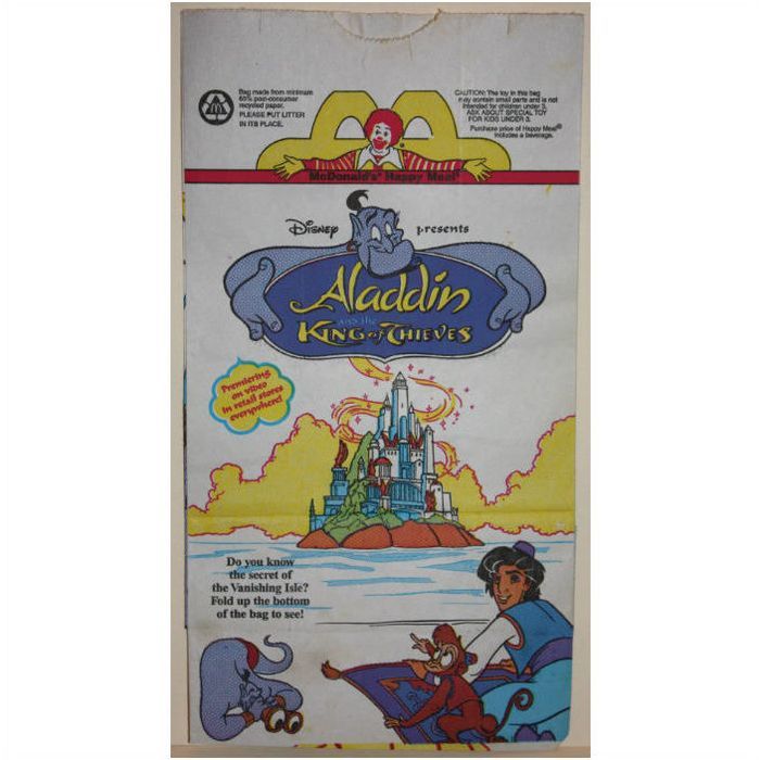 1996 McDonalds Disney's Aladdin & the King of Thieves Happy Meal Bag ...