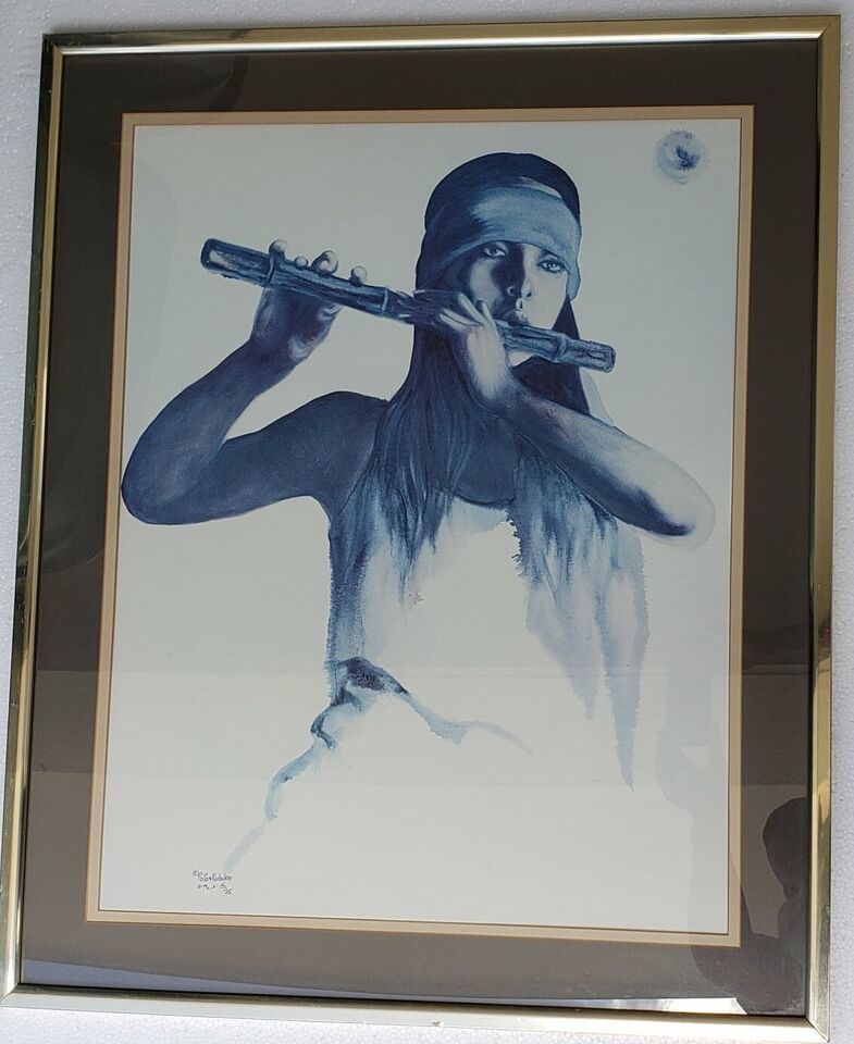 1975 PoPo & Ruby Lee Framed Flute Player Native American Woman ...