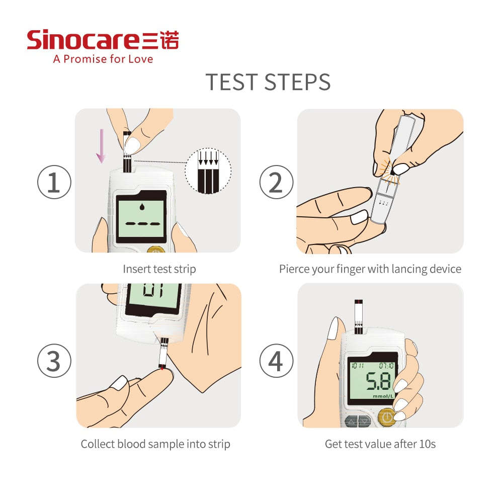 Sinocare GA-3 50pcs/100pcs Blood Glucose Test Strips Bottled and ...