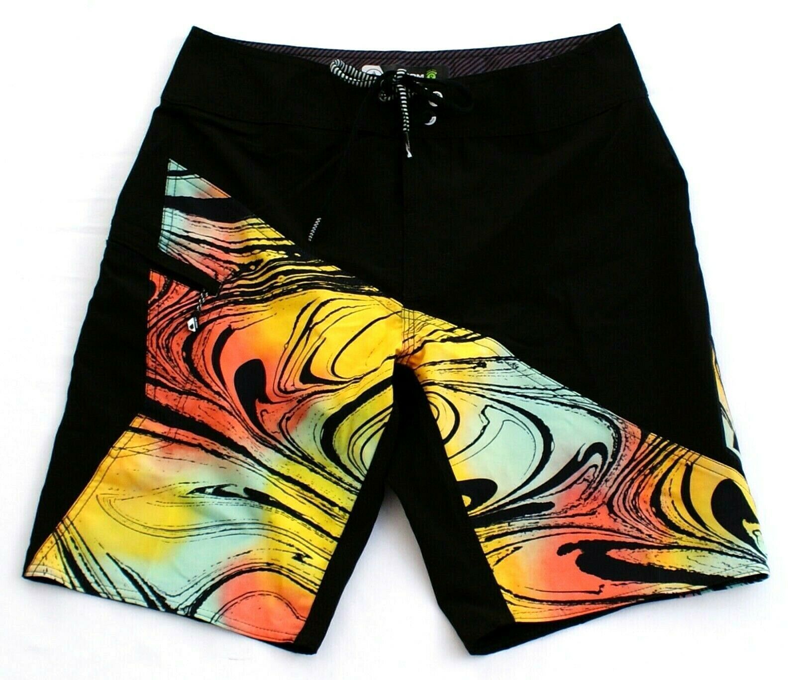 Volcom Black & Multi-color 4 way Stretch Boardshorts Swim Trunks Men's ...