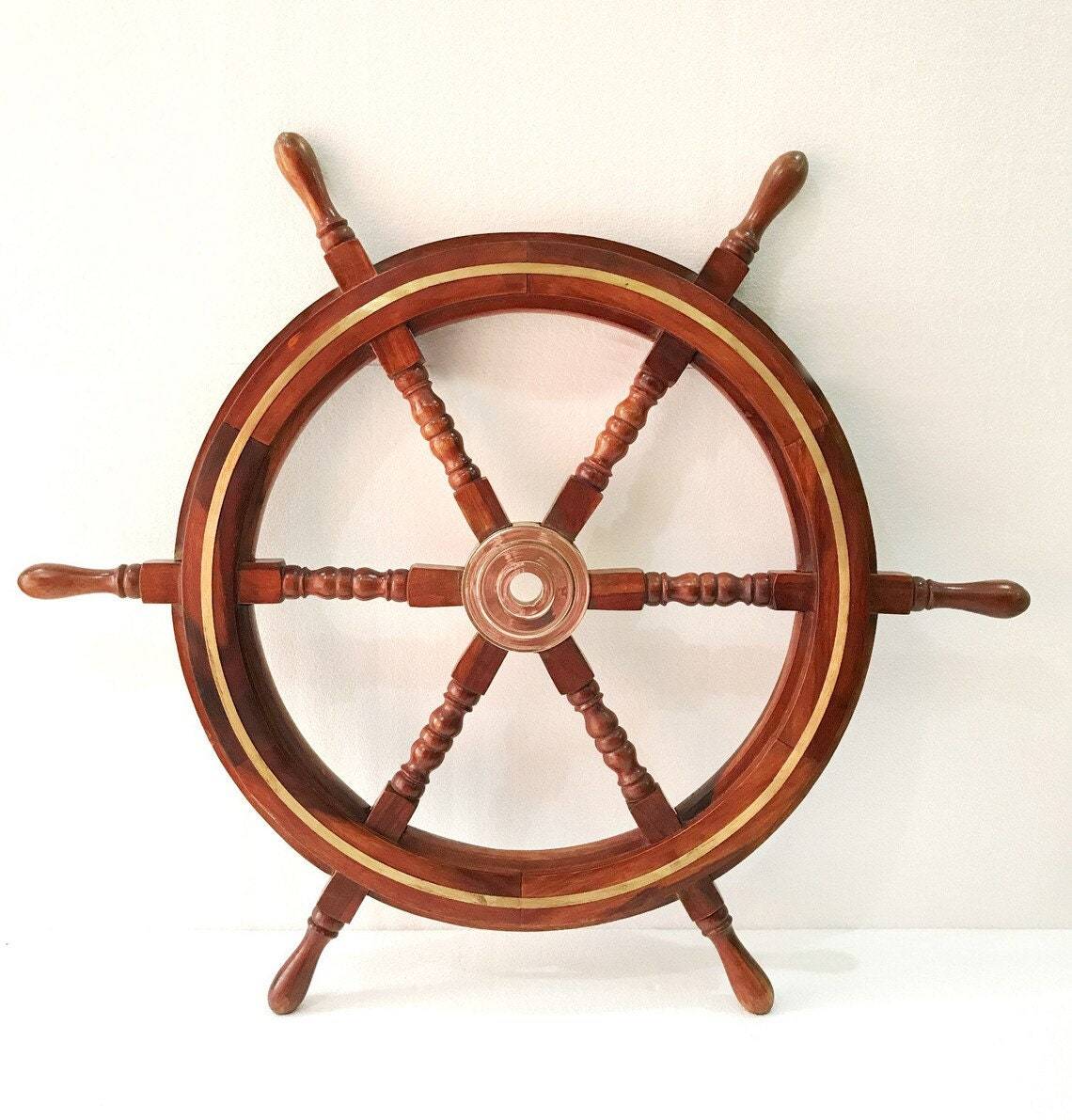 Antique Wooden Maritime Decor 36" Captains Ship wheel Wall Hanging Home ...