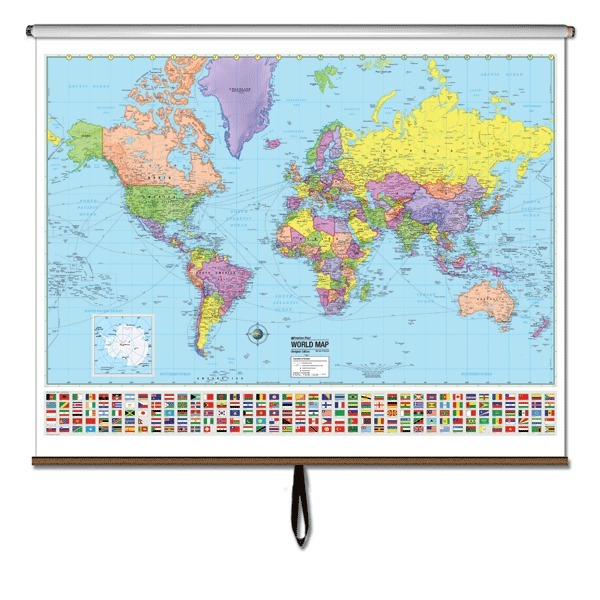 World Advanced Political Classroom Wall Map on Roller - Maps & Atlases