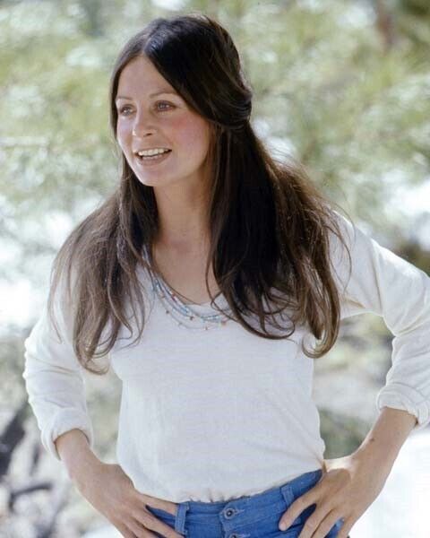 Sarah Miles smiling candid pose 1970's era in white blouse & jeans 8x10 ...