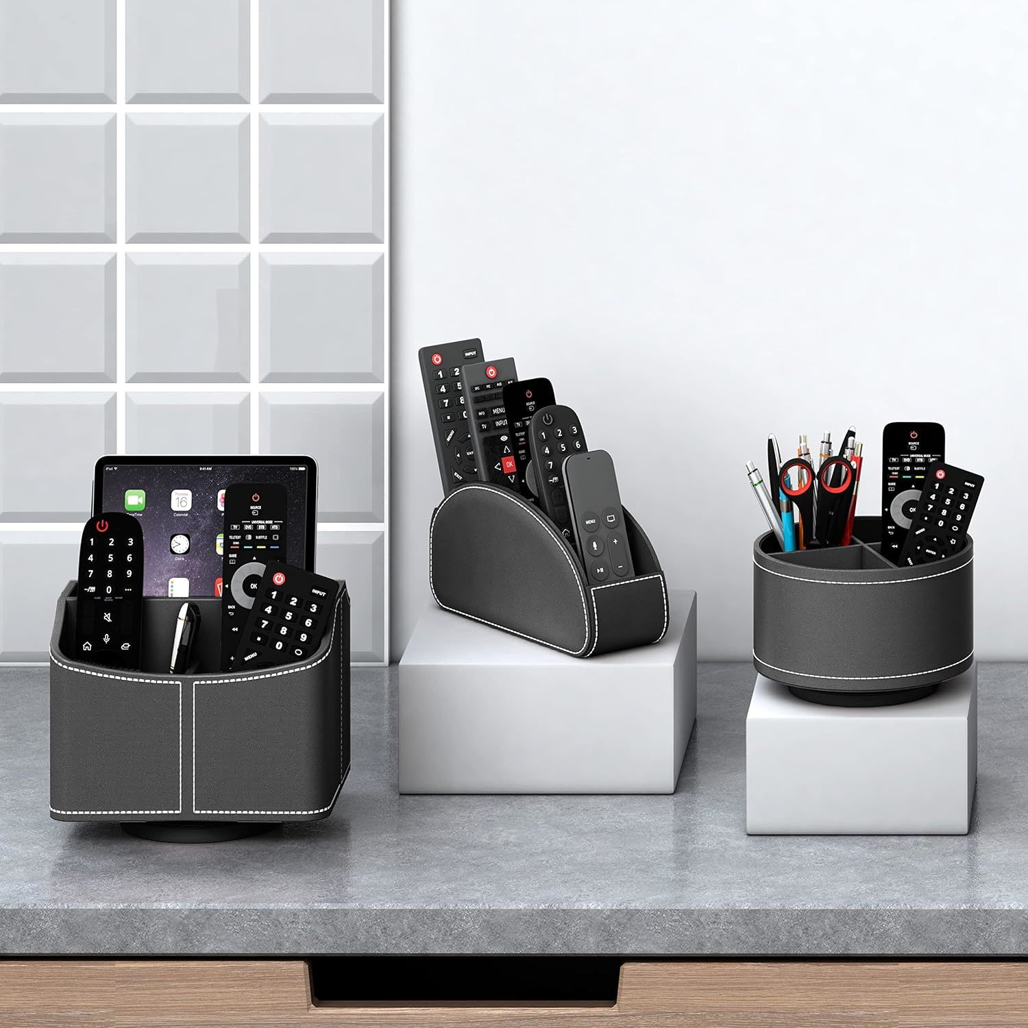 Remote Control Holder, Faux Leather Caddy/storage/Tray for Remote ...