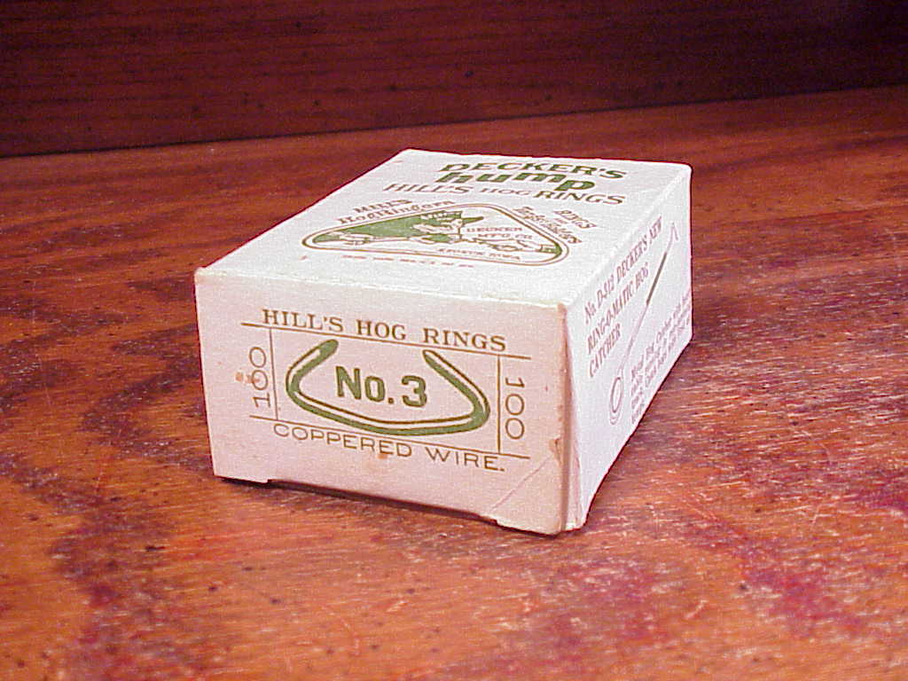 Old Box of Decker's Hump Hill's Hog Nose Rings, no. 3, Coppered Wire ...