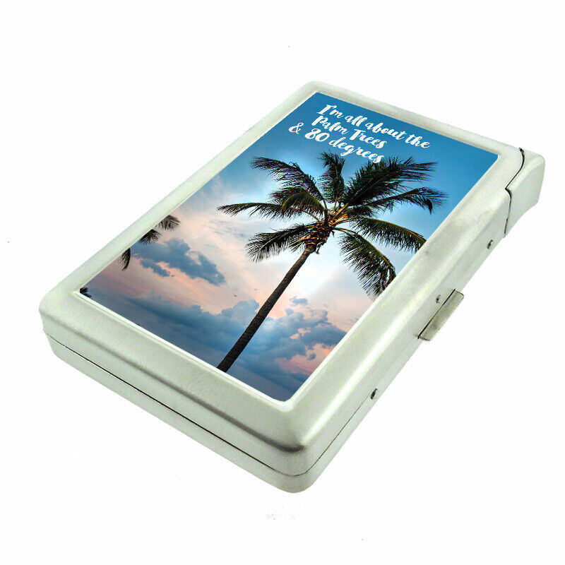 Palm Trees Em1 100's Size Cigarette Case with Built in Lighter Metal ...