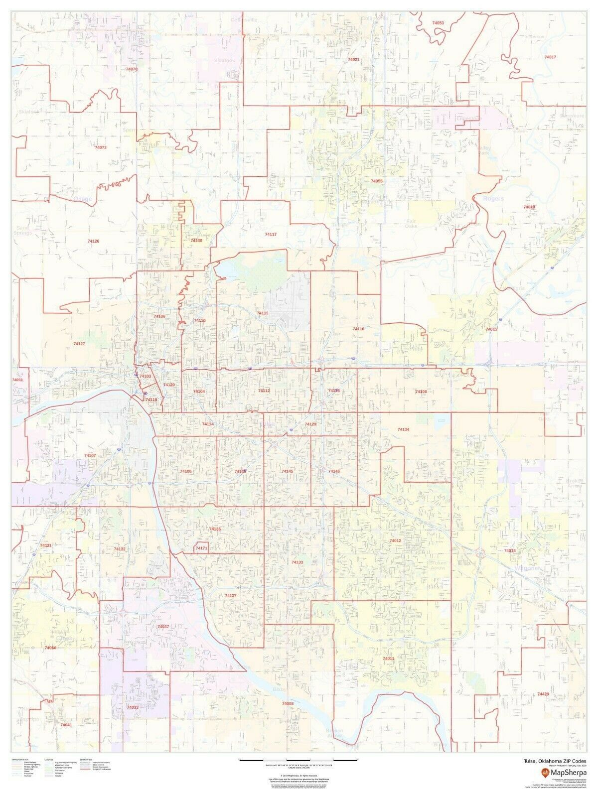 Tulsa, Oklahoma ZIP Codes Laminated Wall Map (MSH) - Maps & Atlases
