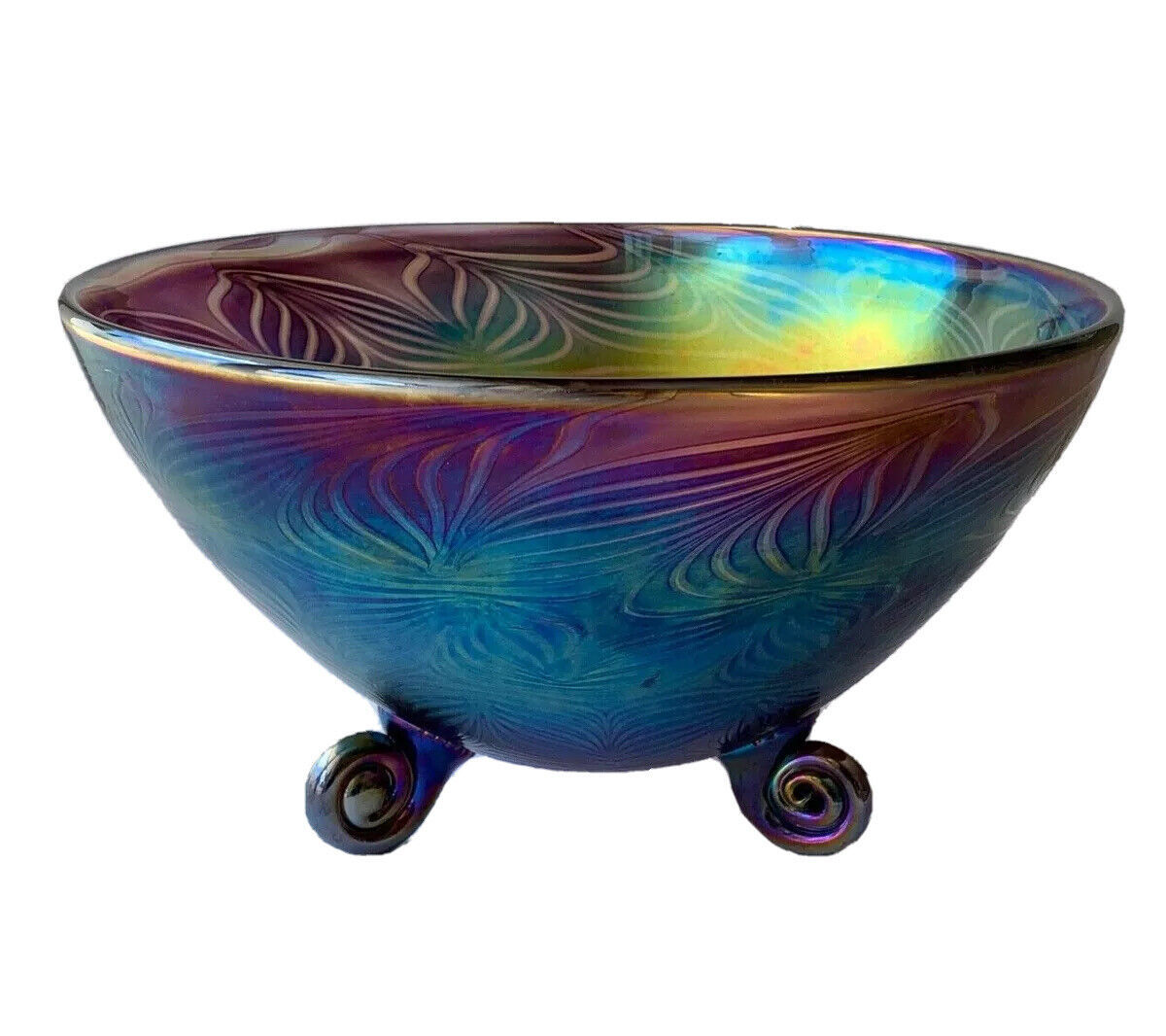Fusion Art Glass Igor Muller Iridescent Glass Footed Bowl Centerpiece ...