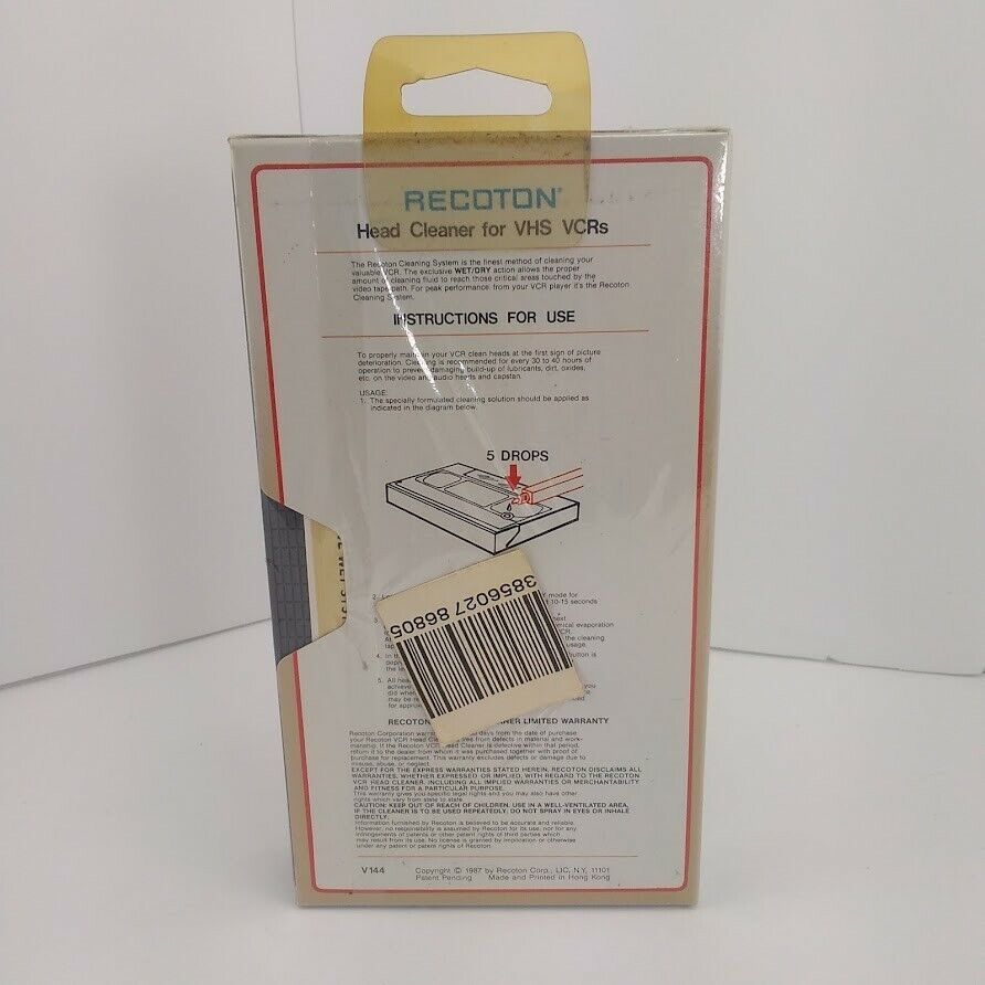 Recoton VHS Video Cassette Head Cleaner Non-Abrasive Wet System for VCR ...