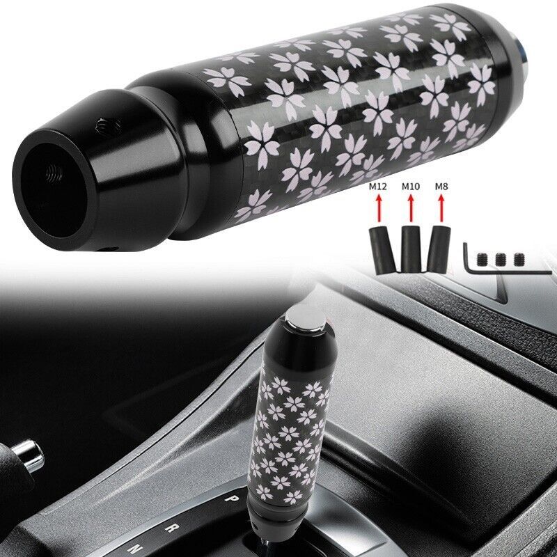 JDM SAKURA Blossom Black & Carbon Fiber Automatic Gear Stick Shift Knob ...