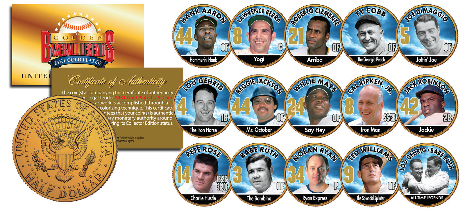Golden Baseball Legends 15-Coin Set Jfk Half and 50 similar items