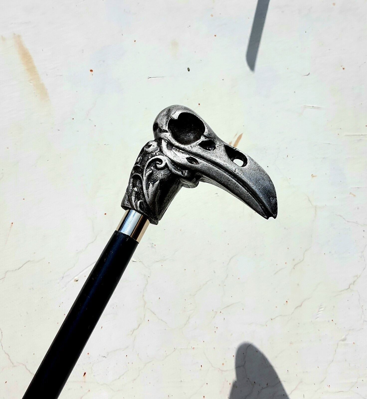 Heavy Raven Skull Handle With Black 2 fold Wooden Walking Made From ...
