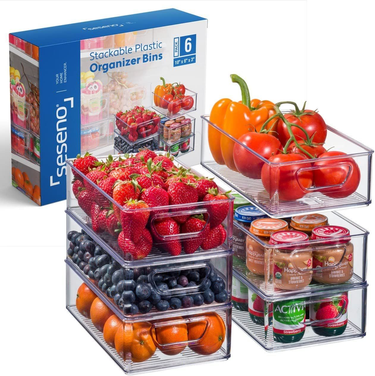 Set Of 6 Refrigerator Organizer Bins - Stackable Fridge Organizers With ...
