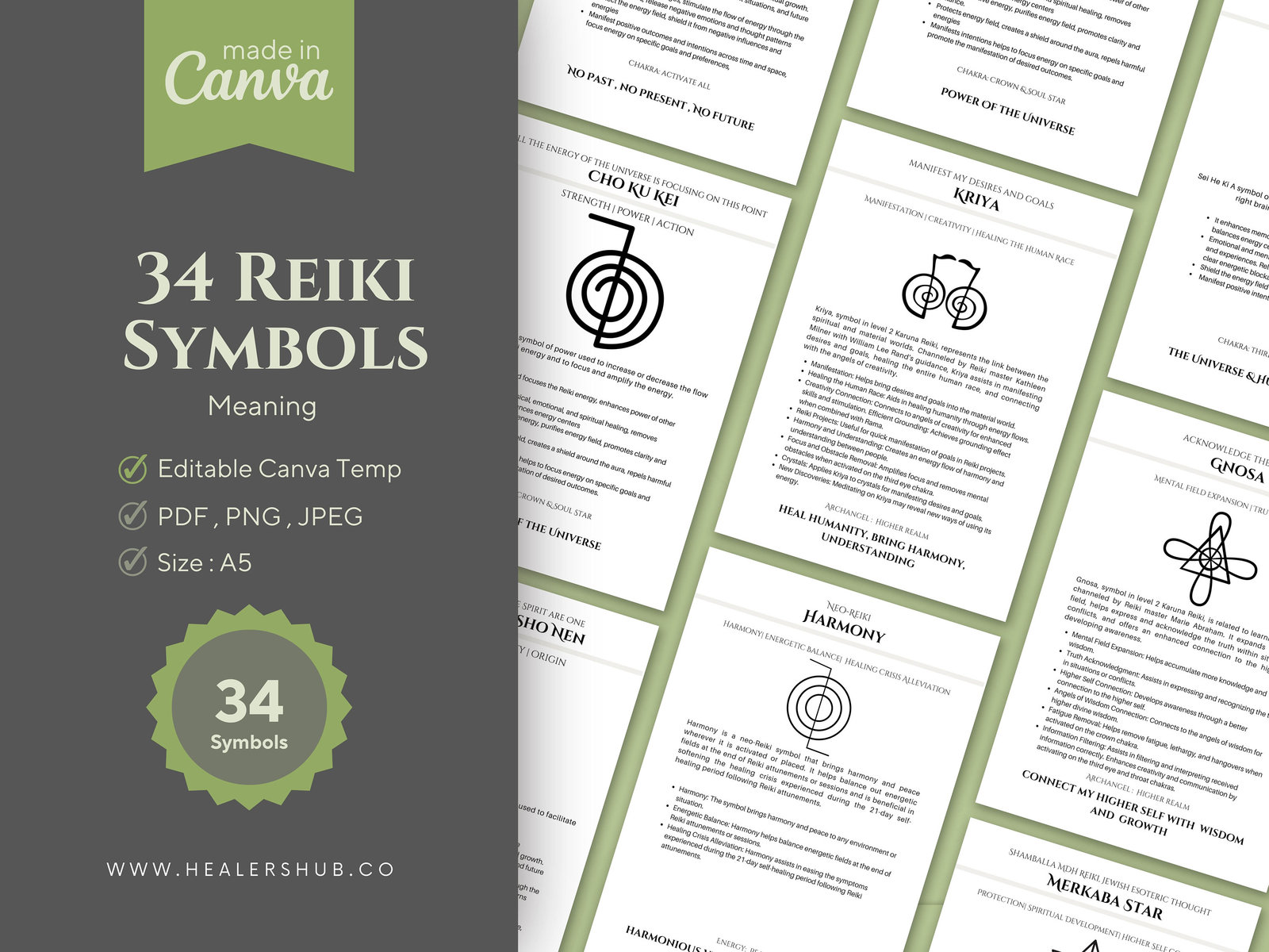 Reiki Symbols Bundle: Digital Cards with Canva Template | Usui, Karuna ...