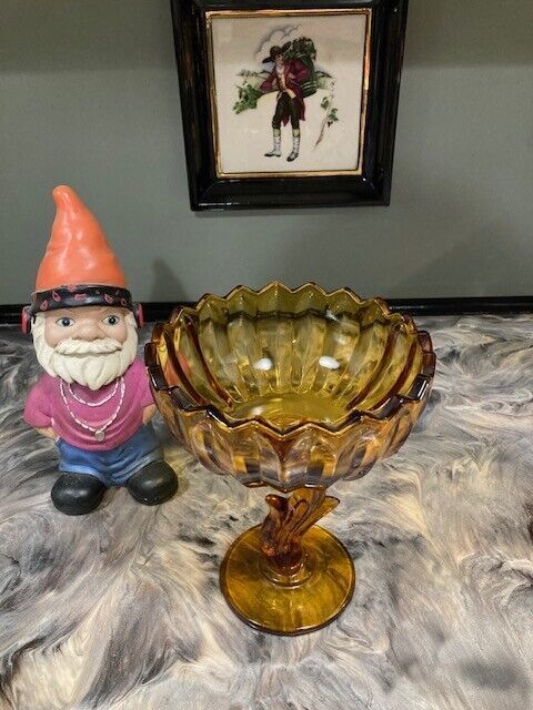 VINTAGE INDIANA AMBER GLASS COMPOTE SERVING DISH - Dishes