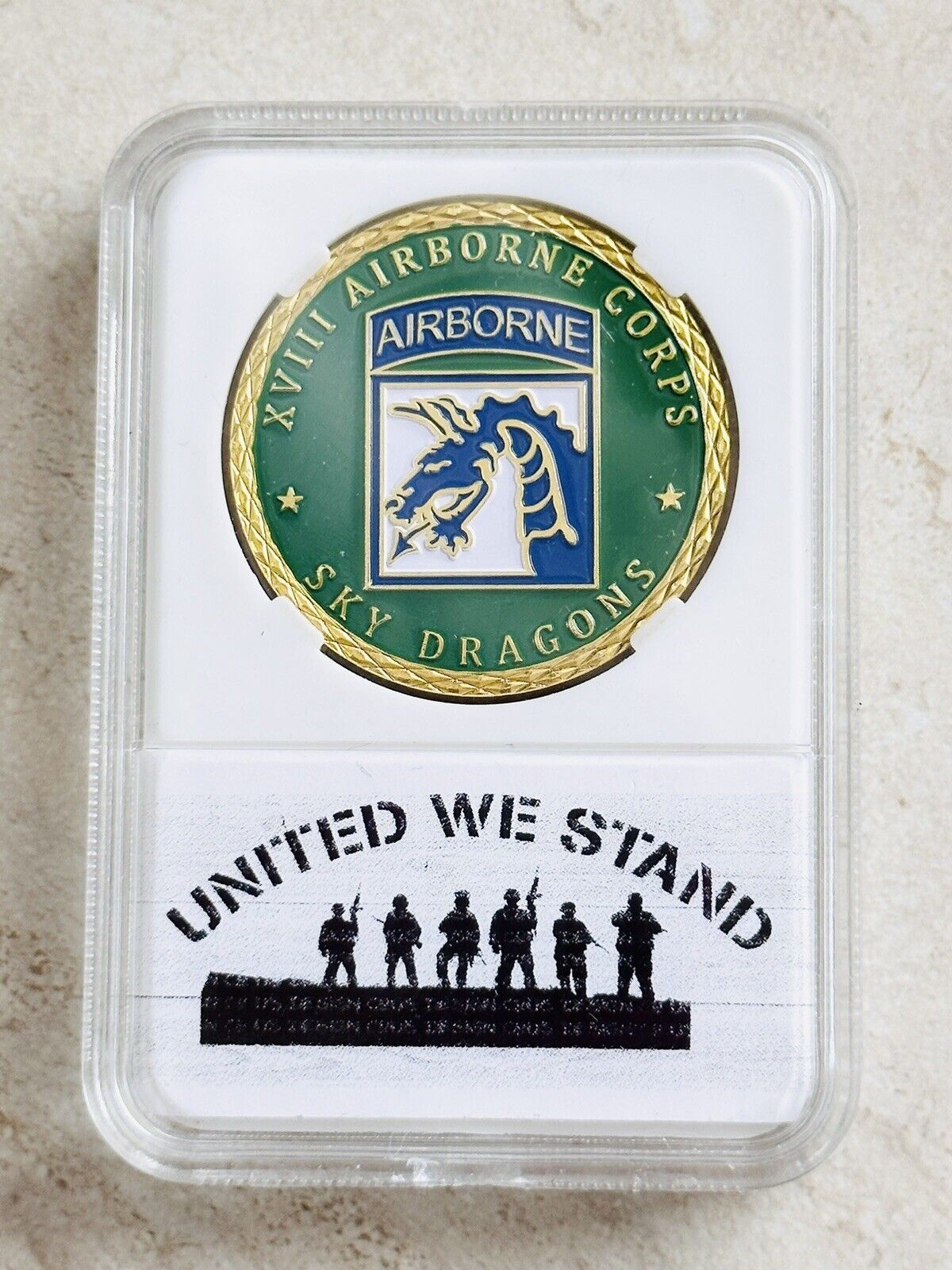 ARMY XVIII 18TH AIRBORNE CORPS SKY DRAGONS CHALLENGE COIN With Case ...