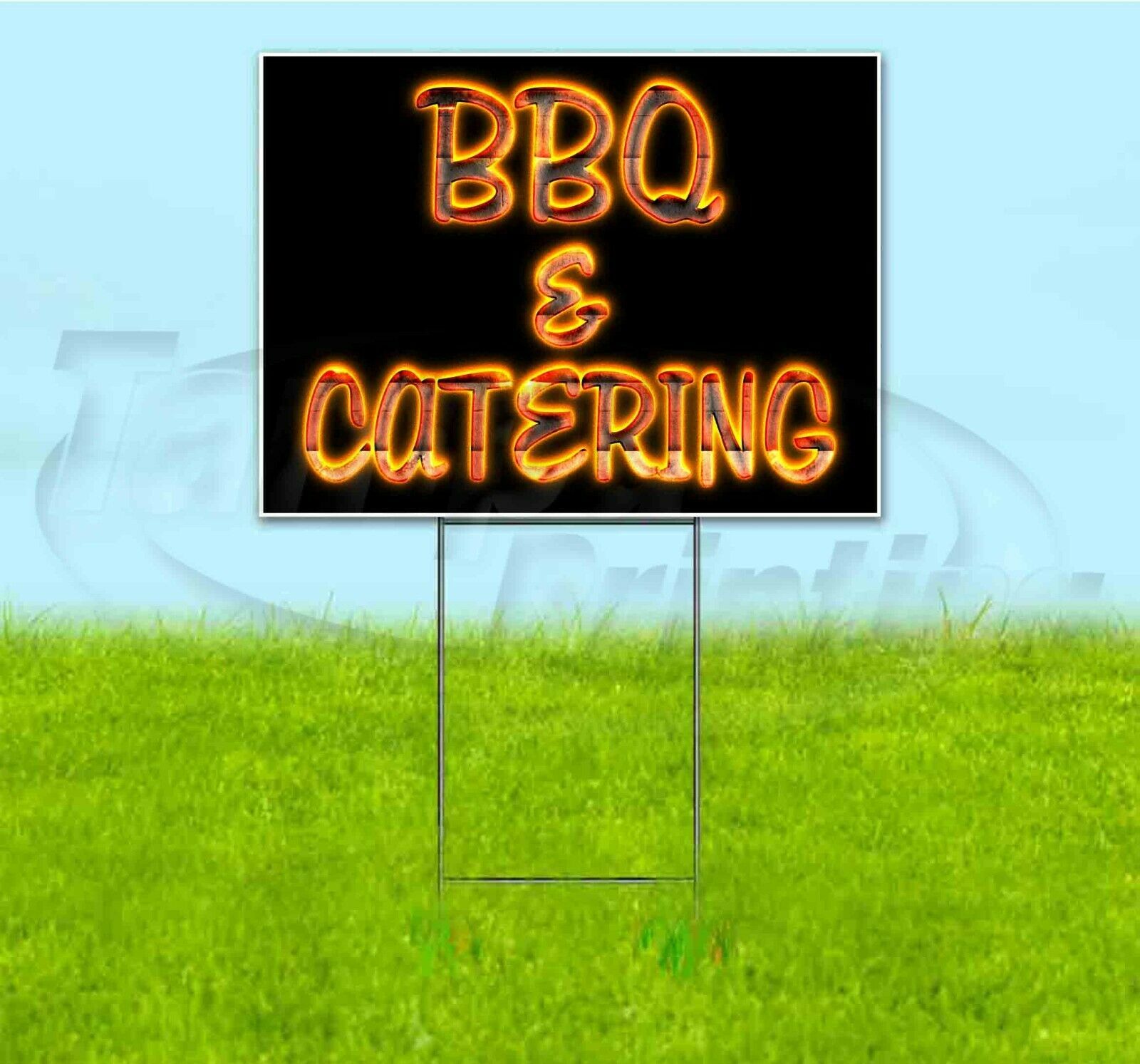 BBQ & CATERING 18x24 Yard Sign WITH METAL STAKE Corrugated Bandit BBQ ...