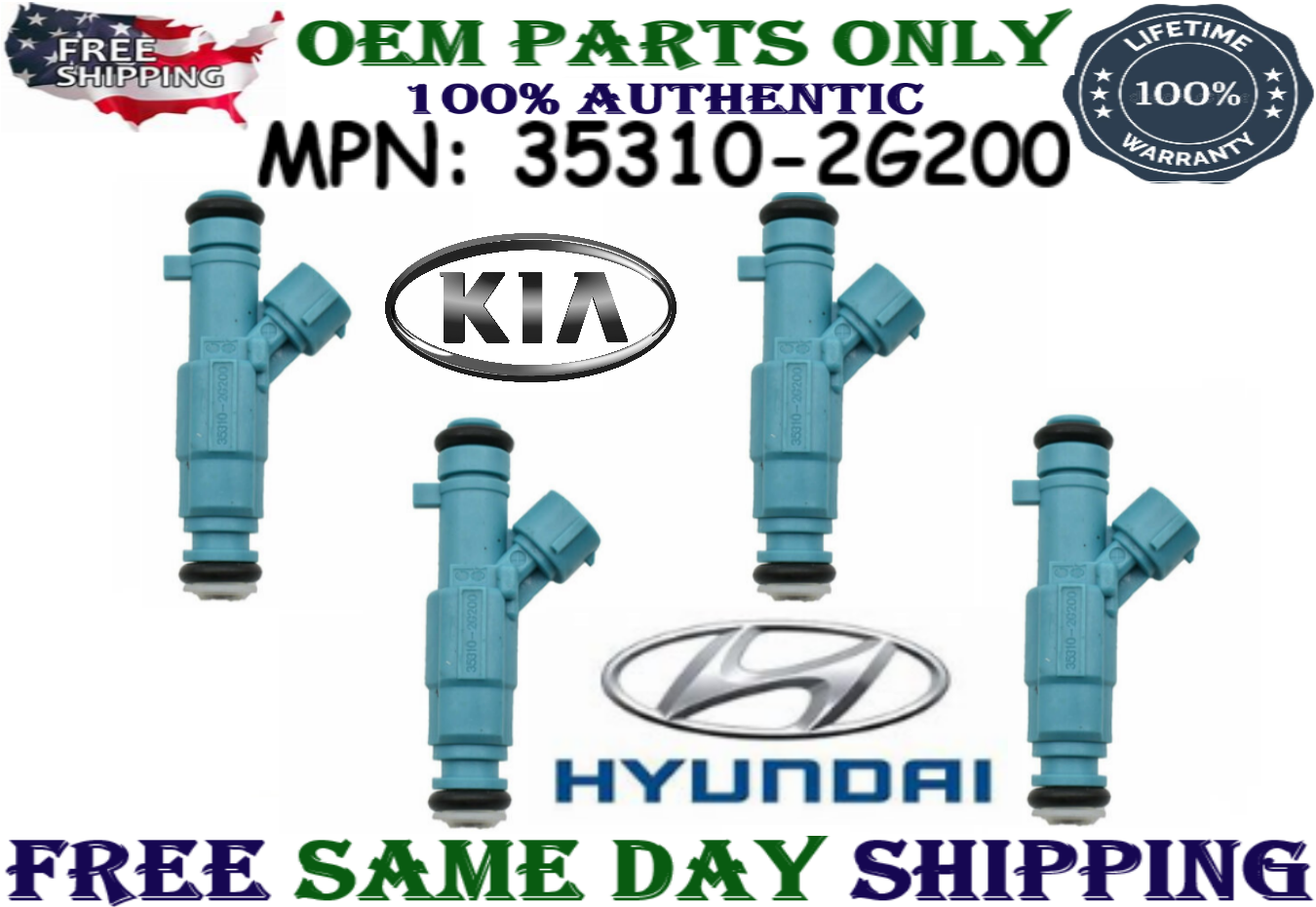 SET OF 4 Hyundai GENUINE Fuel Injectors for 2011-2014 Hyundai Sonata 2 ...