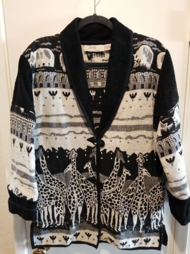 Anu by natural African Safari Giraffe Black and White Tapestry Jacket ...