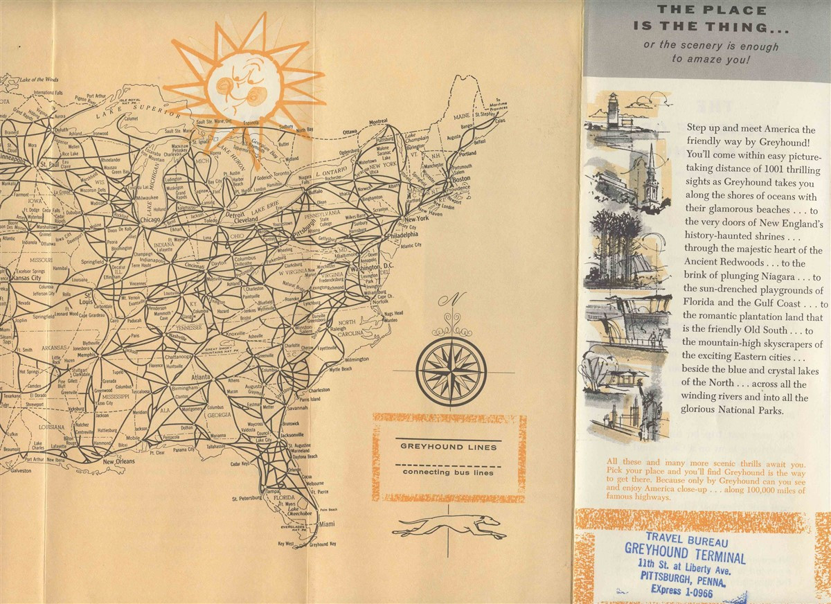 Greyhound Bus Lines Announcement Brochure with Route Map - Buses & Taxi ...