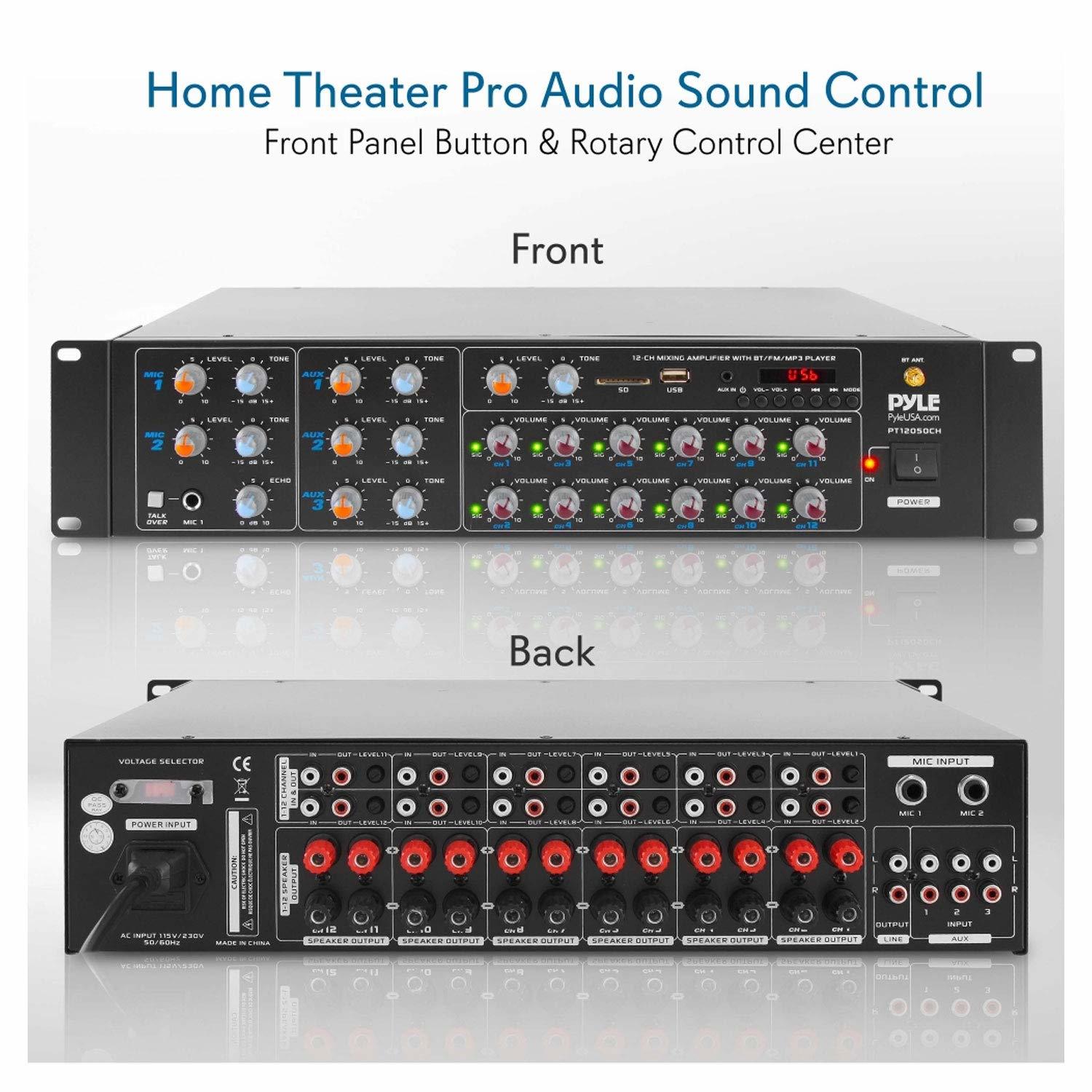 Pyle 12-Channel Wireless Bluetooth Power Amplifier - 6000W Rack Mount ...