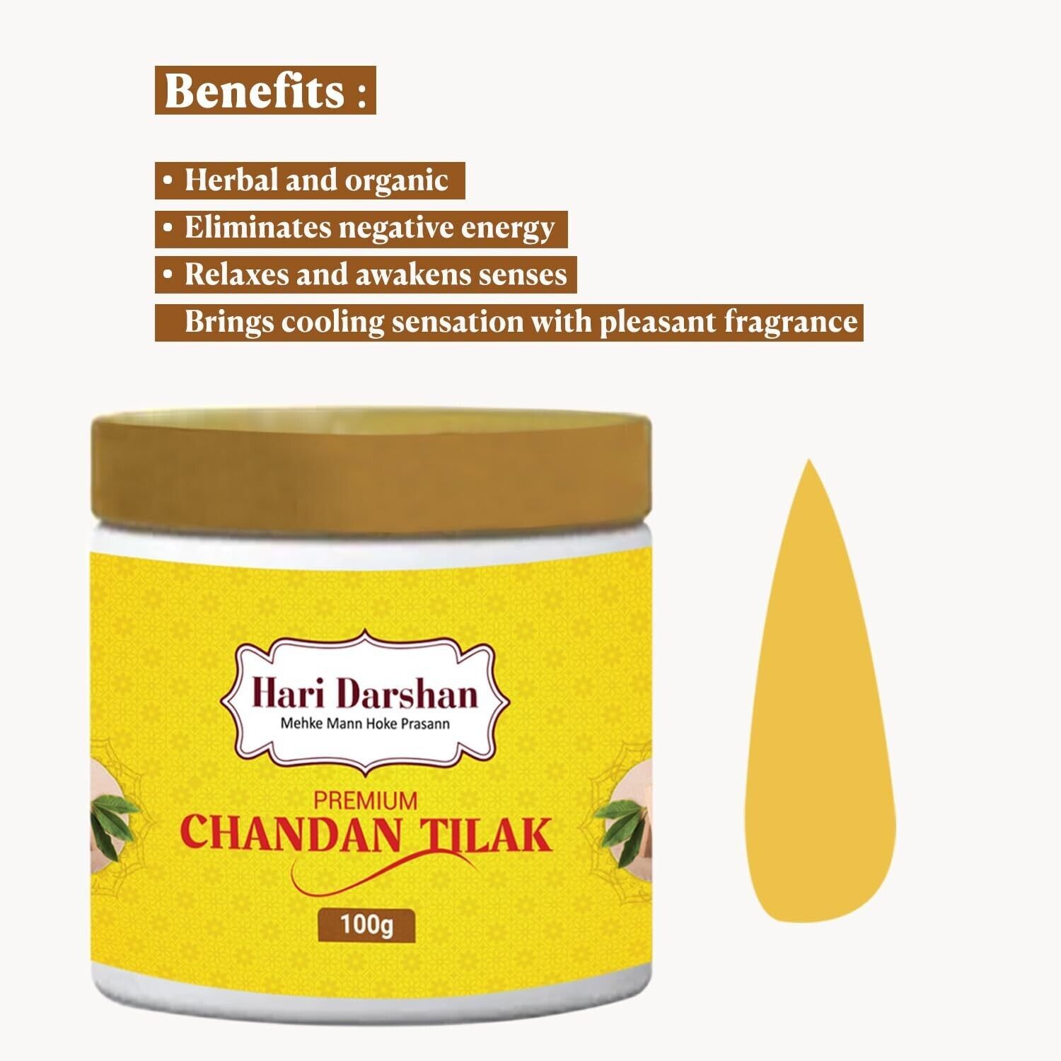 100 Gms Hari Darshan Chandan Tika Tilak Yellow, Pure Sandalwood Wet ...