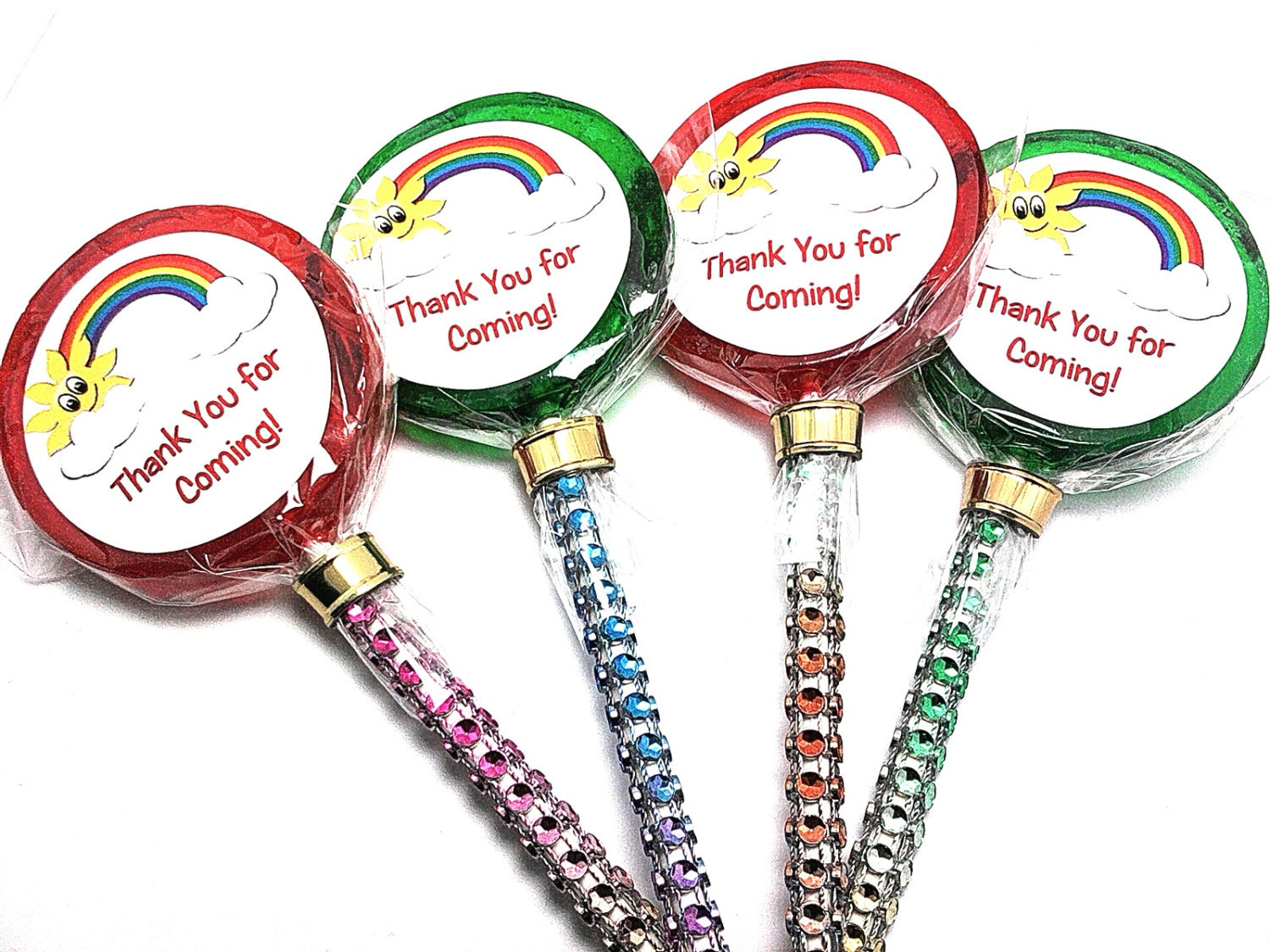 12 LOLLIPOPS with Bling Sticks and Personalized Labels - Rainbow Party ...