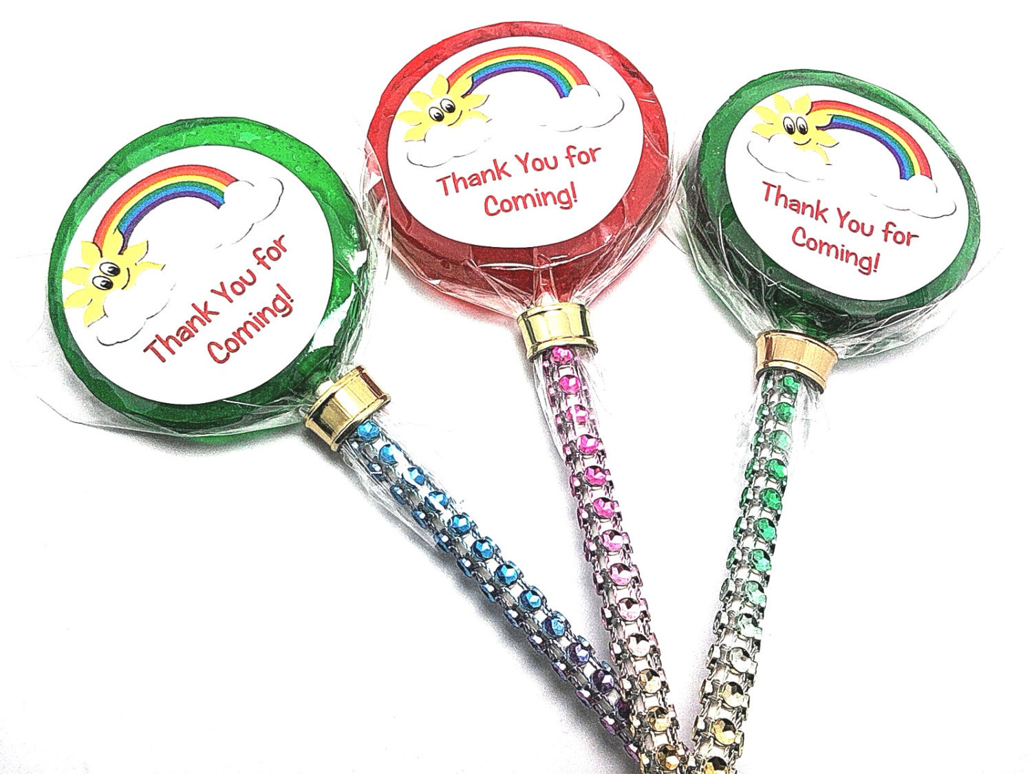 12 LOLLIPOPS with Bling Sticks and Personalized Labels - Rainbow Party ...