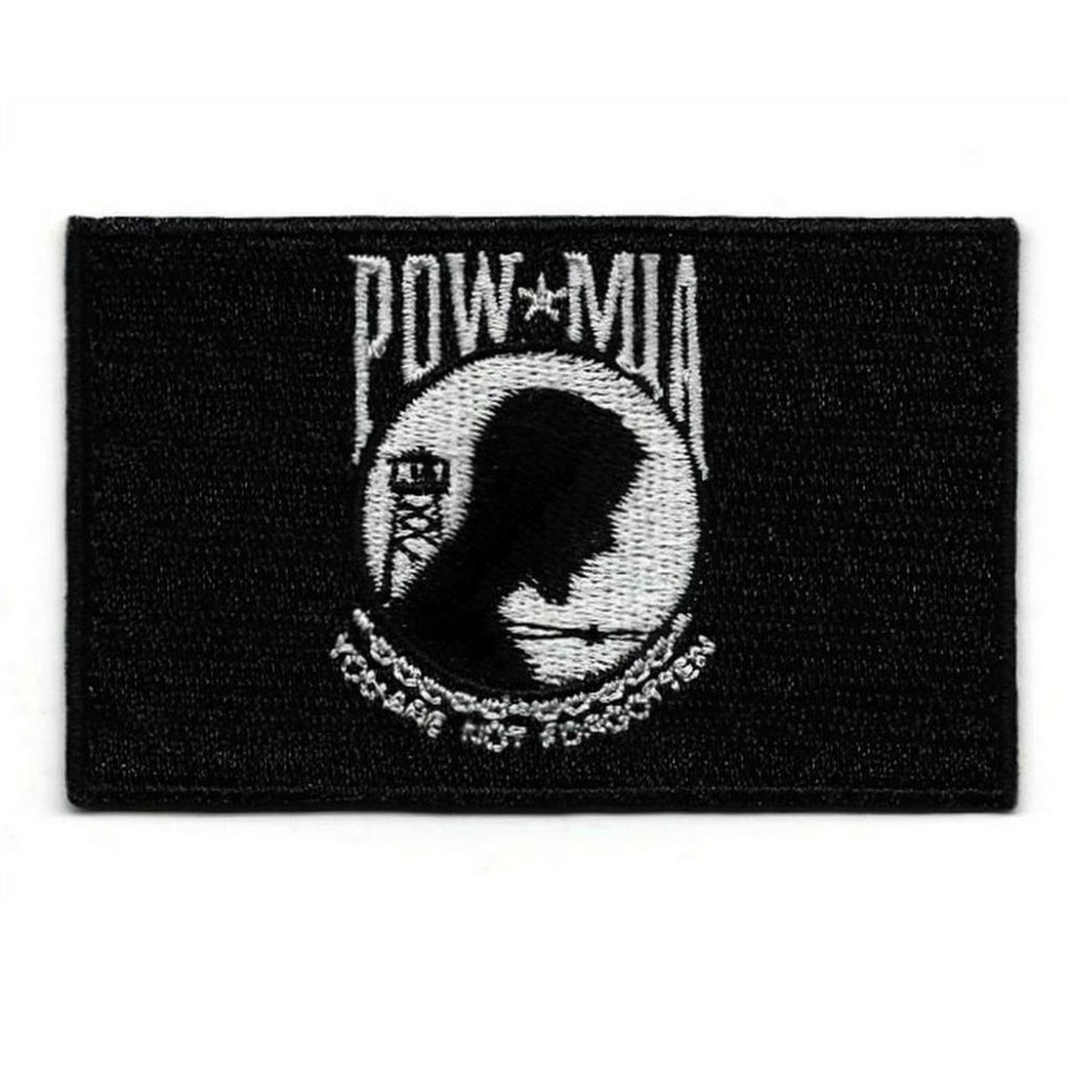 POW MIA FLAG IRON ON PATCH 3" Prisoner of War Black White Embroidered ...