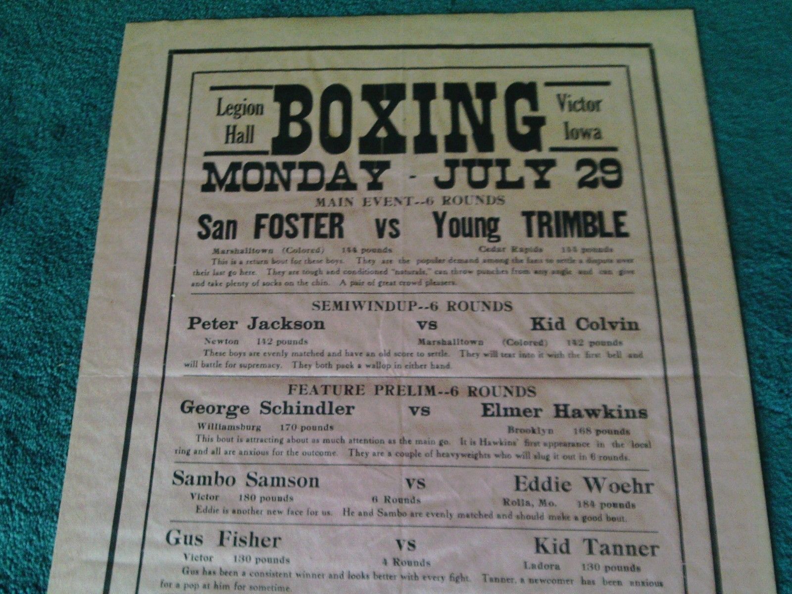 Original 1940s 6 Bout Boxing Poster 24"X 18" and 50 similar items