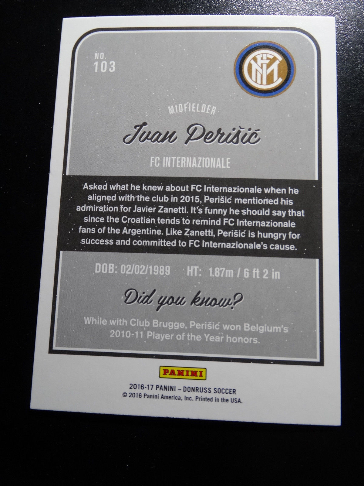 2016-17 Donruss Soccer # 103 Ivan Perisic FC Internazionale Card ...