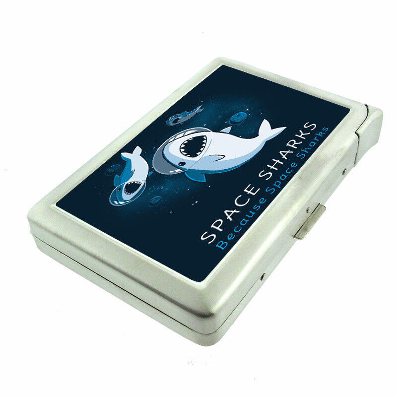 Space Sharks Em1 100's Size Cigarette Case with Built in Lighter Metal ...