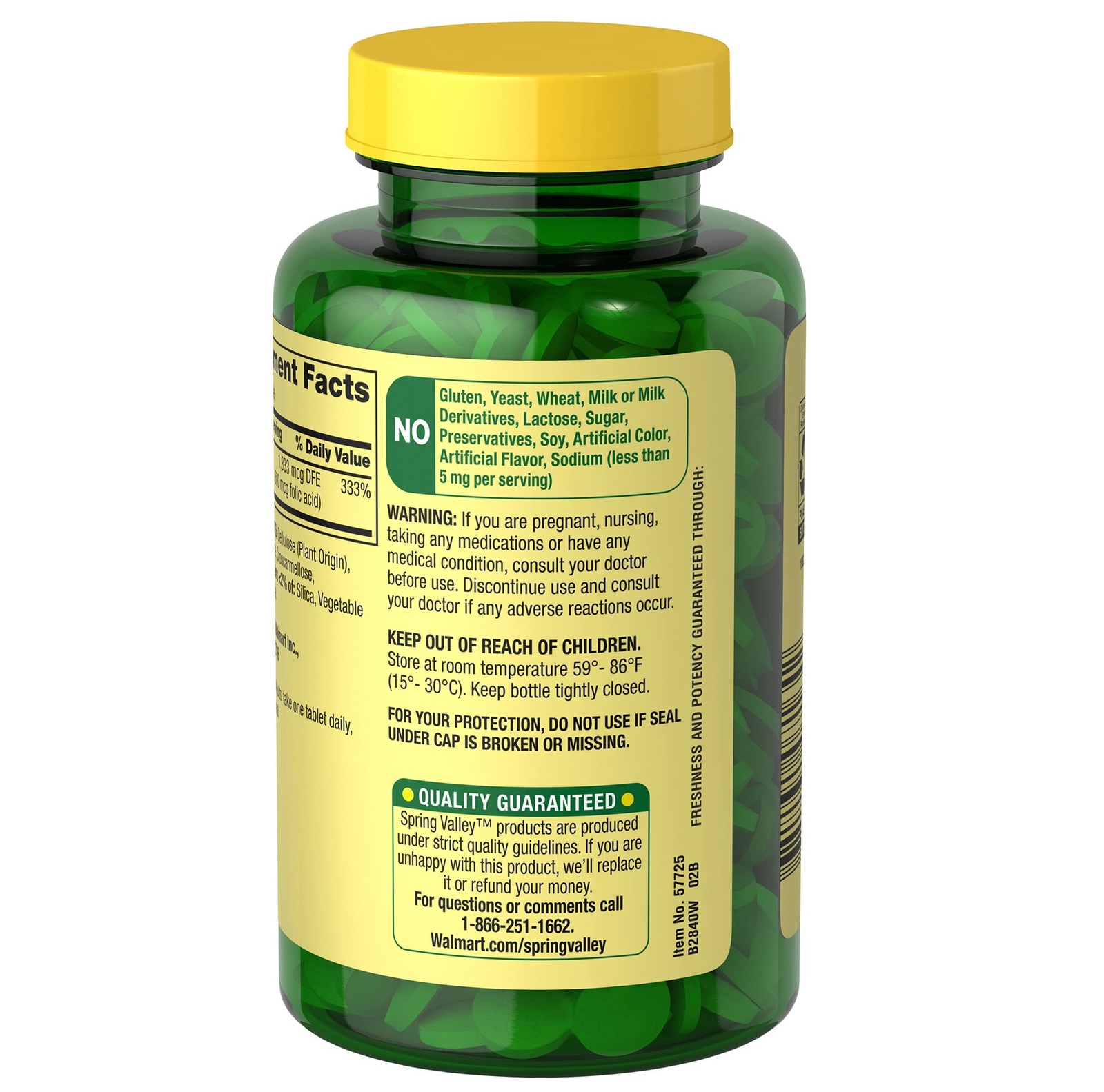 Spring Valley Folate 1,333 mcg DFE (Folic Acid 800 mcg) 400 Tablets ...
