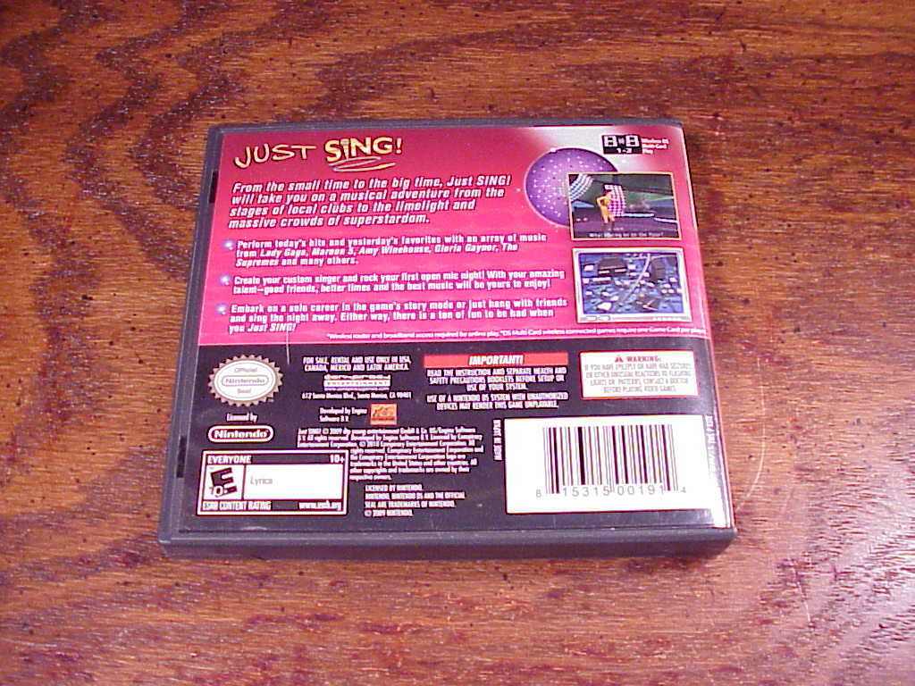 Nintendo DS Just Sing! Game Cartridge, used, complete, no. TWL-VJTE-USA ...