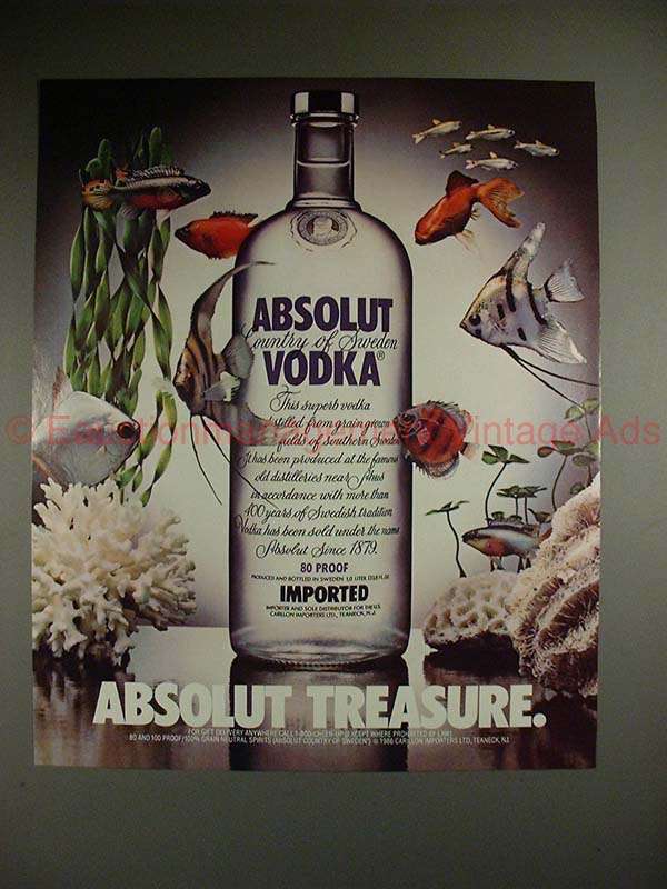 1987 Absolut Vodka Ad, Absolut Treasure - Tropical Fish - 1980-89