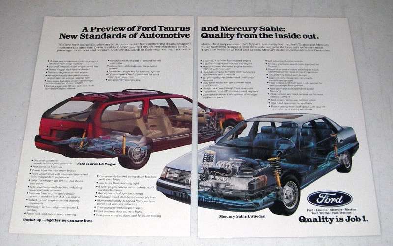 1985 Ford Taurus LX Wagon & Mercury Sable LS Sedan Ad - 1980-89
