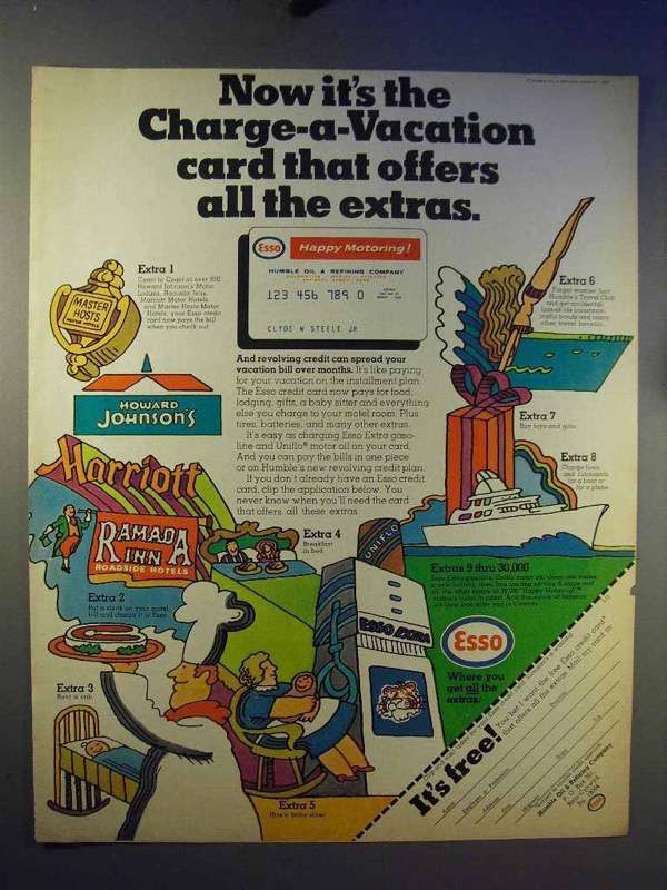 1969 Esso Gasoline Ad - Charge-a-Vacation Card - 1960-69