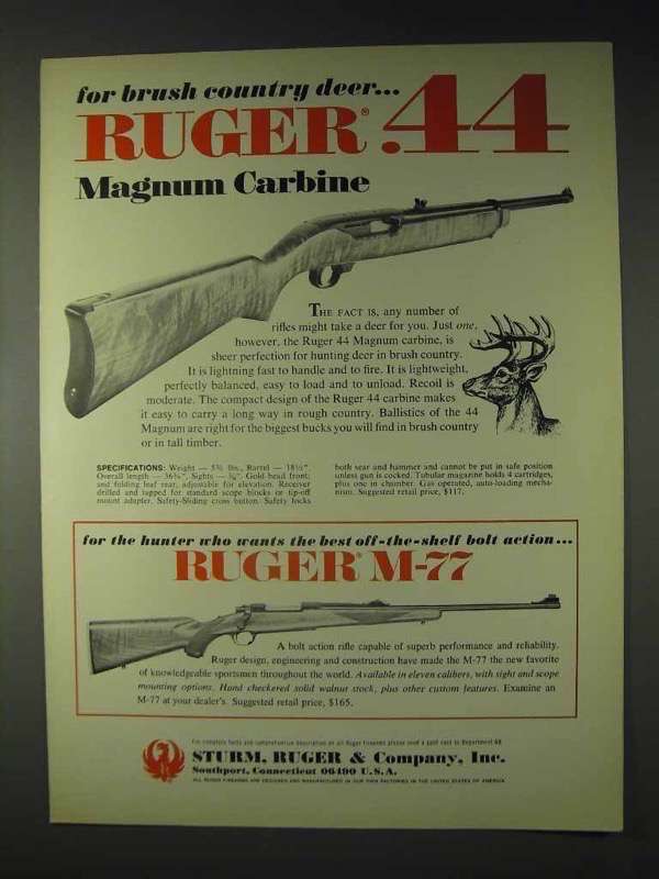 1972 Ruger Ad - .44 Magnum Carbine and M-77 Rifle - 1970-79