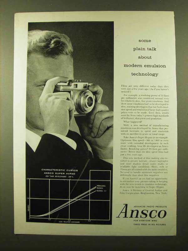 1958 Ansco Super Hypan Film Ad - Modern Emulsion - 1950-59