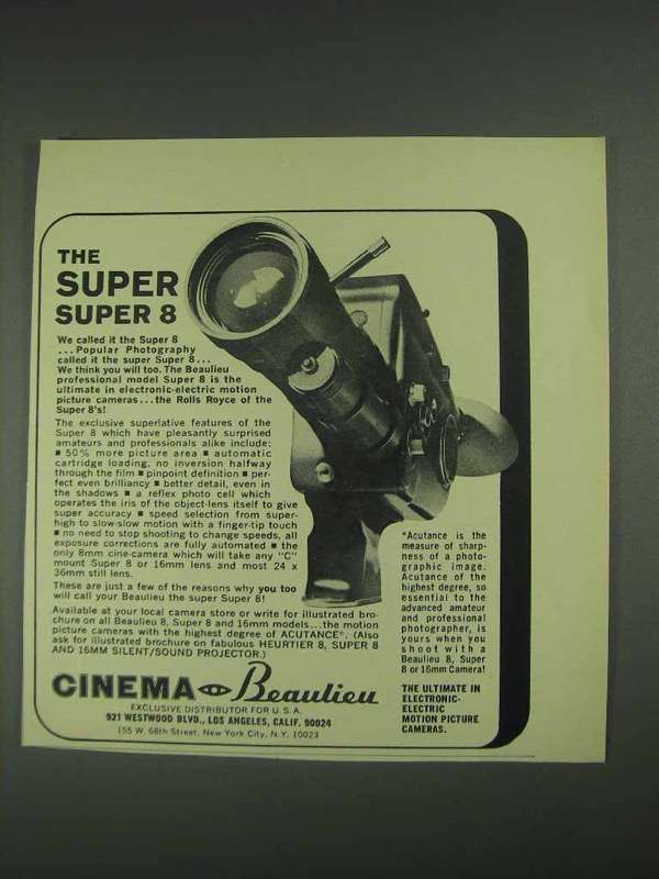 1967 Beaulieu Super 8 Movie Camera Ad - The Super - 1960-69