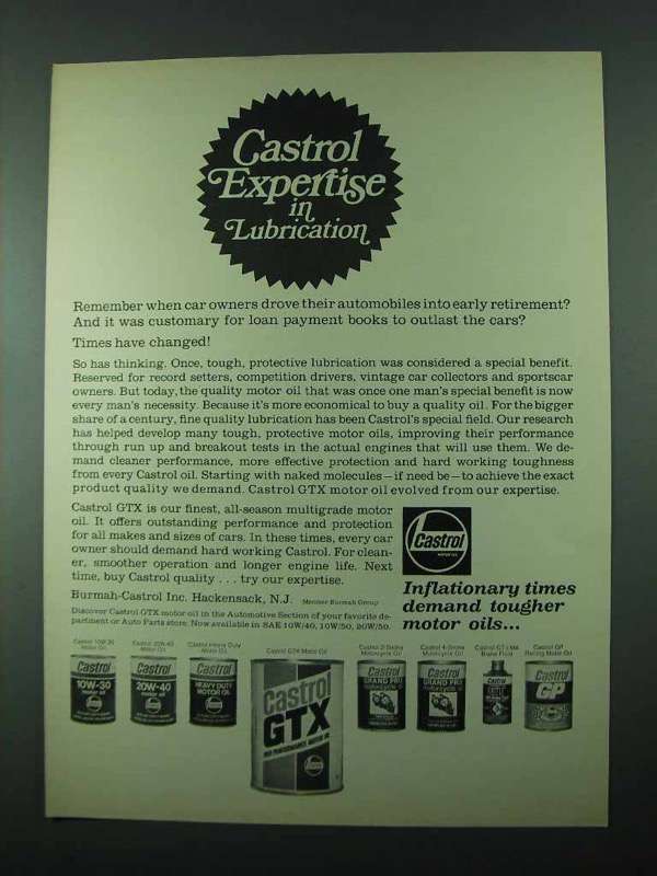 1975 Castrol GTX Motor Oil Ad - Expertise Lubrication - 1970-79