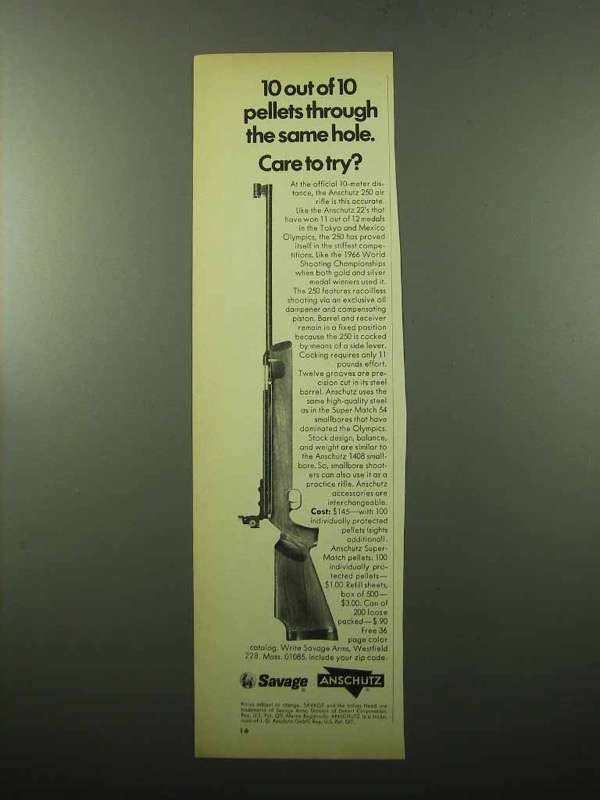 1969 Anschutz 250 Air Rifle Ad - 10 out of 10 Pellets - 1960-69