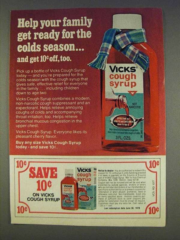 1977 Vicks Cough Syrup Ad - Ready for the Colds Season - 1970-79