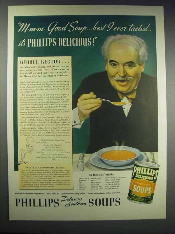1937 Phillips Southern Soups Ad - George Rector - 1930-39