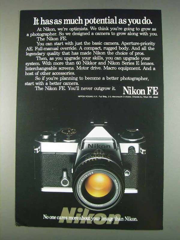 1982 Nikon FE Camera Ad - Has As Much Potential - 1980-89