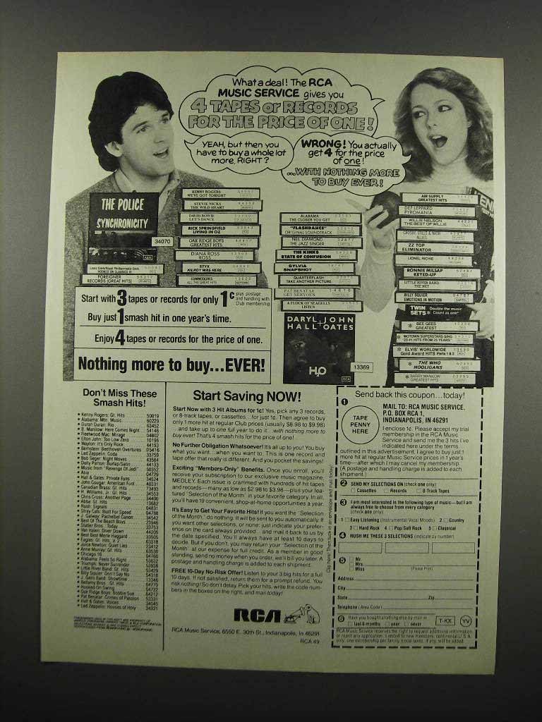 1983 RCA Music Service Ad - 4 Tapes or Records - 1980-89