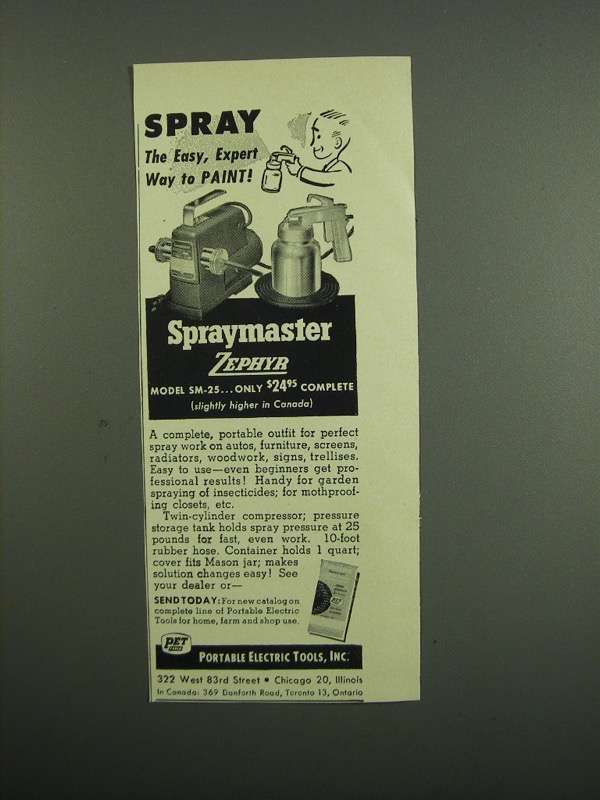 1950 PET Portable Tools Spraymaster Zephyr SM-25 Ad - 1950-59