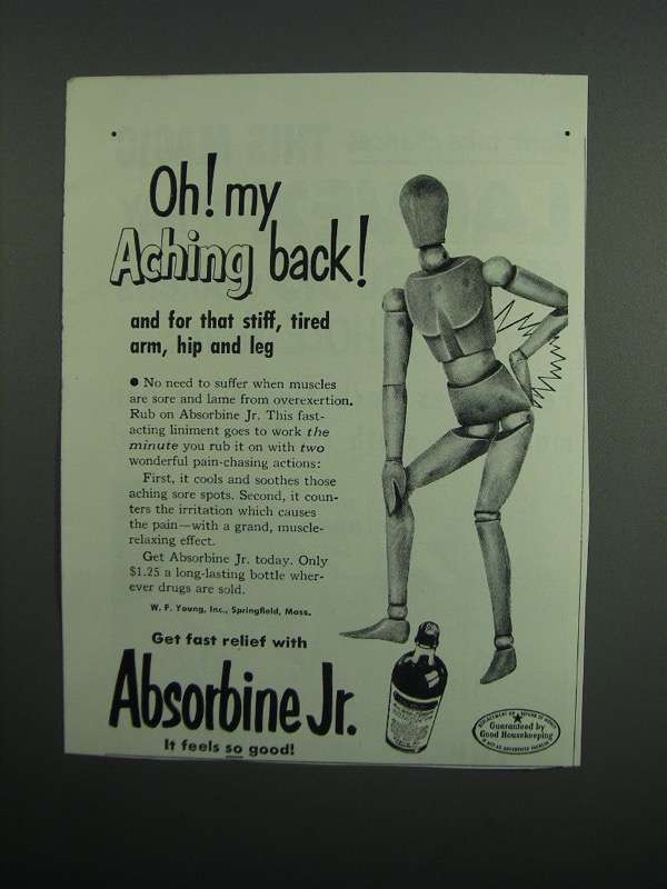 1951 Absorbine Jr. Ad - Oh! My Aching Back! - 1950-59