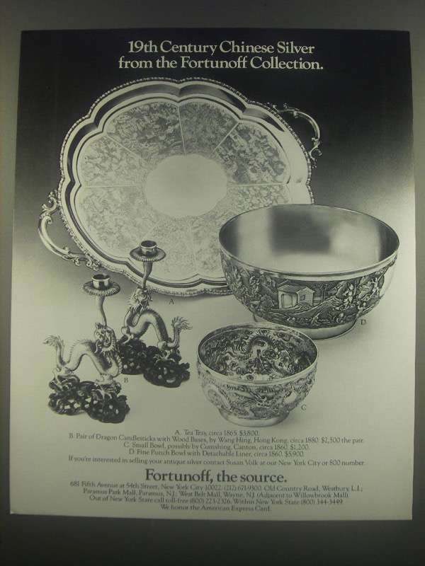 1985 Fortunoff 19th Century Chinese Silver Ad - 1980-89