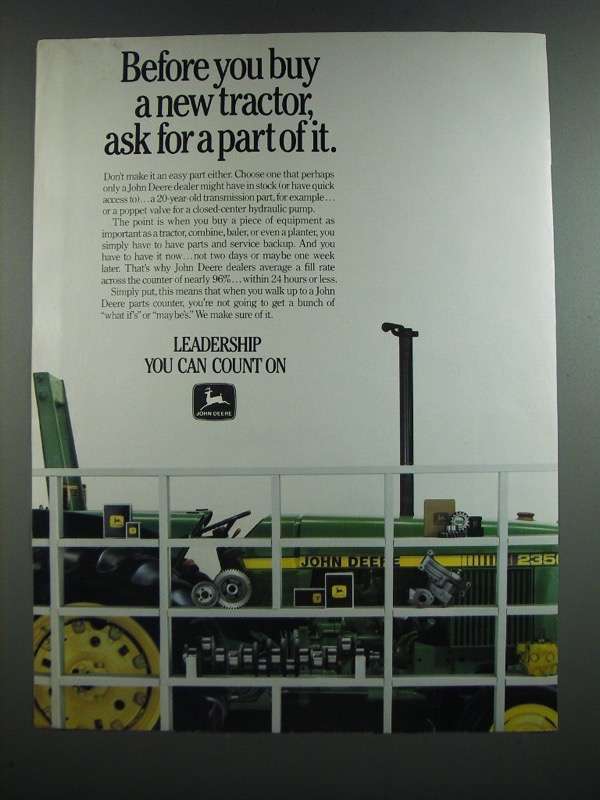 1986 John Deere Tractor Parts Ad - Before You Buy a New Tractor Ask for ...